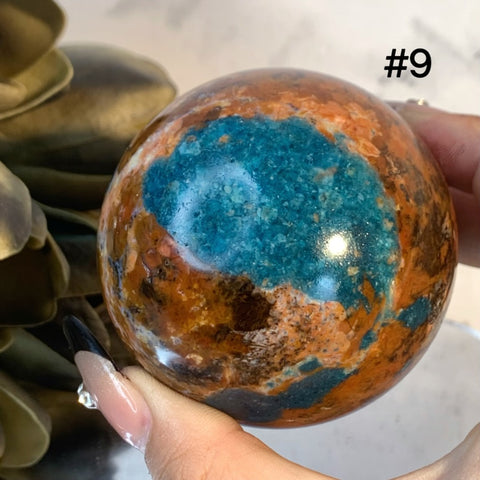 Sunstone x Blue Apatite Sphere – zaiencrystal.com