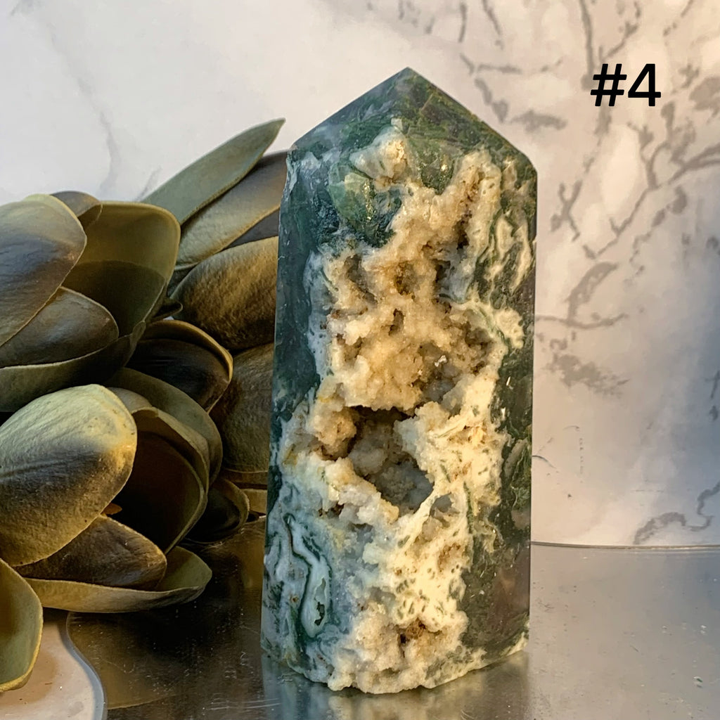 Druzy Moss Agate Tower – zaiencrystal.com