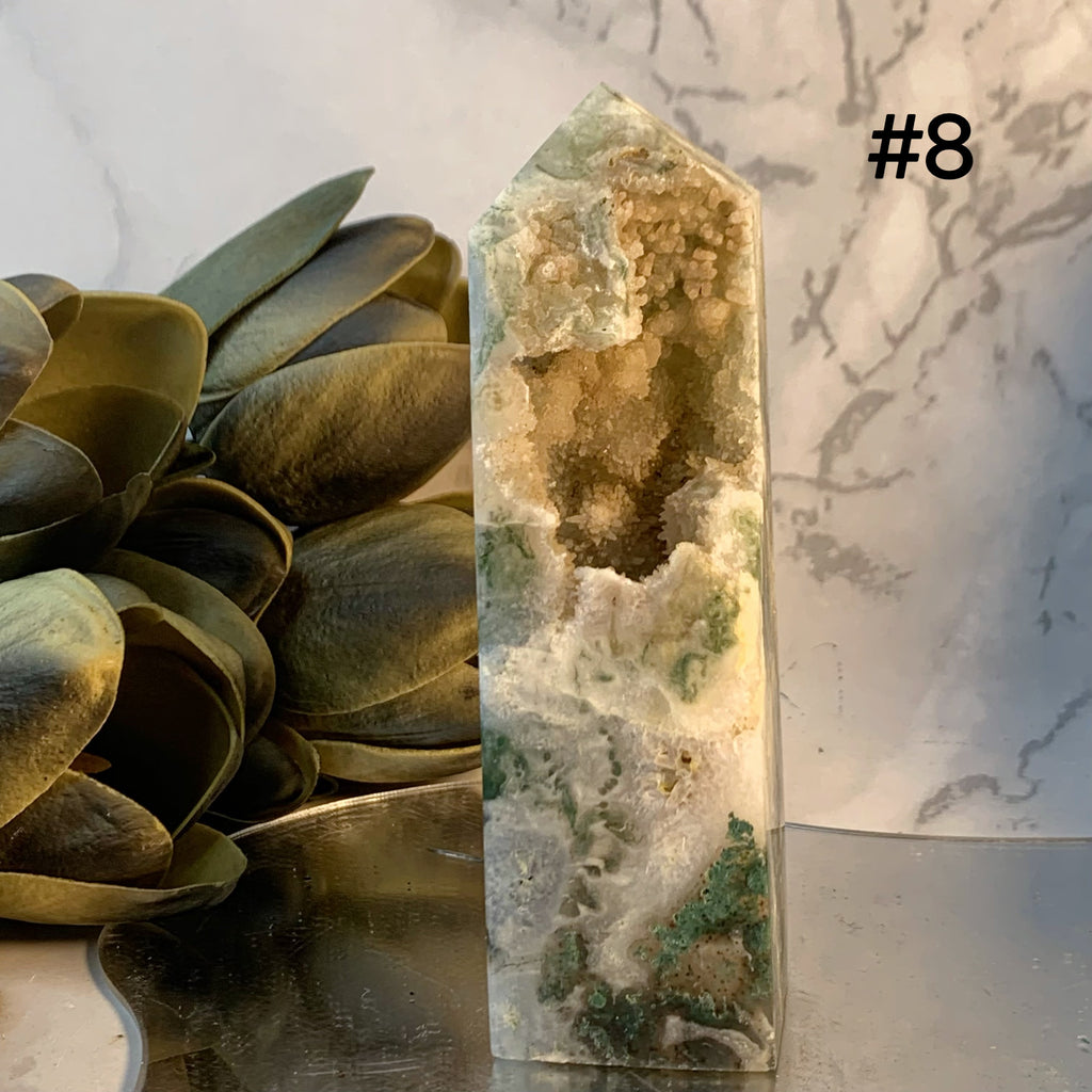 Druzy Moss Agate Tower – zaiencrystal.com