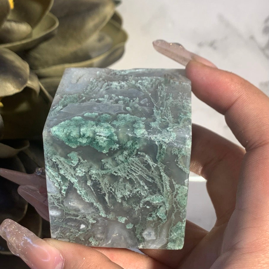 Moss Agate Cube – zaiencrystal.com
