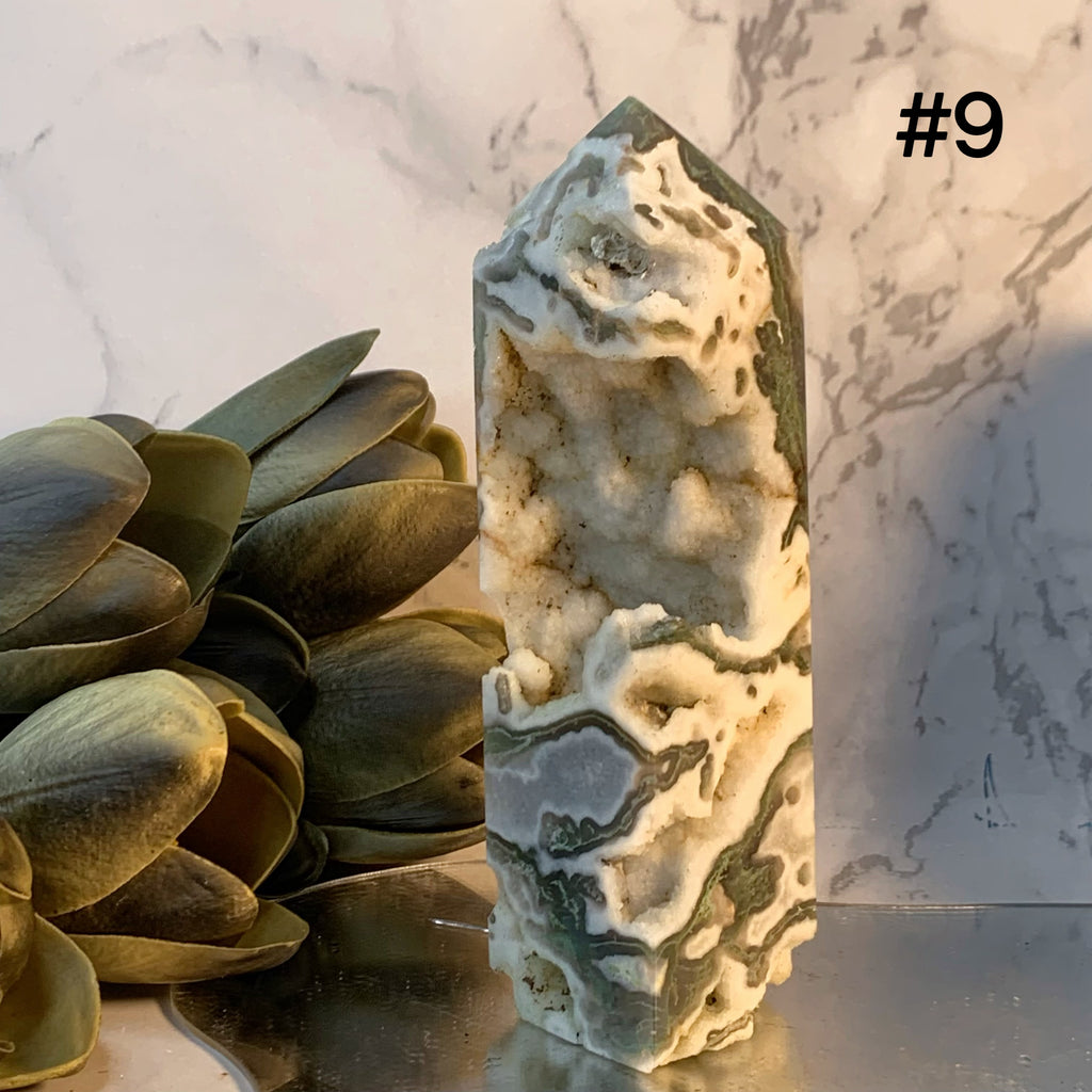 Druzy Moss Agate Tower – zaiencrystal.com