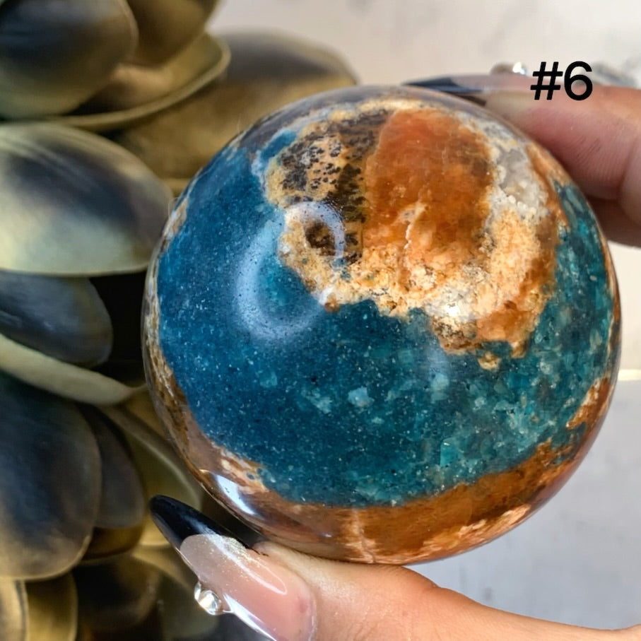Sunstone x Blue Apatite Sphere – zaiencrystal.com