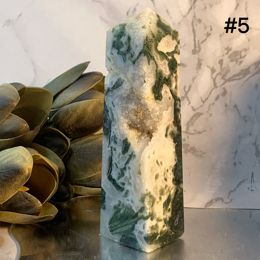 Druzy Moss Agate Tower – zaiencrystal.com